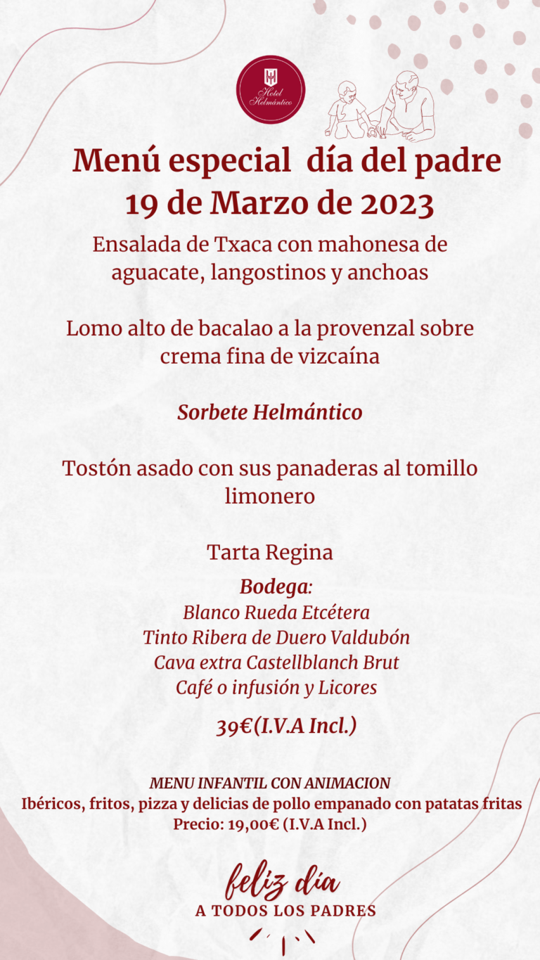 Menú especial del día del padre - Hotel Helmántico