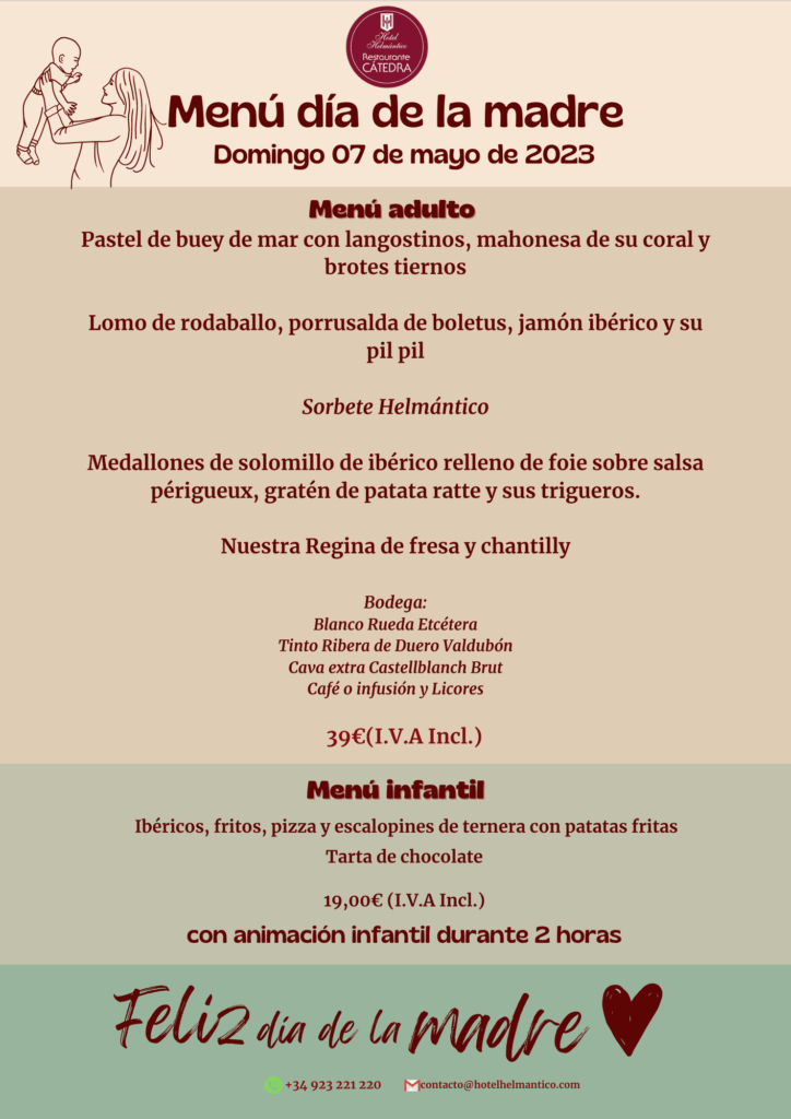 Menú del Día de la Madre - Hotel Helmántico